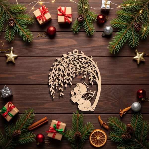 Angel Ornament Weeping Willow Tree Memorial Christmas Decor, Laser ...