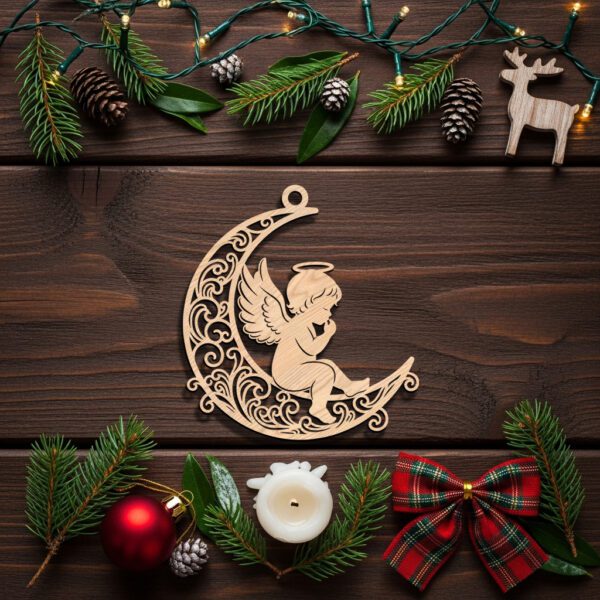 Christmas Angel Ornament Digital File, Filigree Moon Design, CNC Laser ...