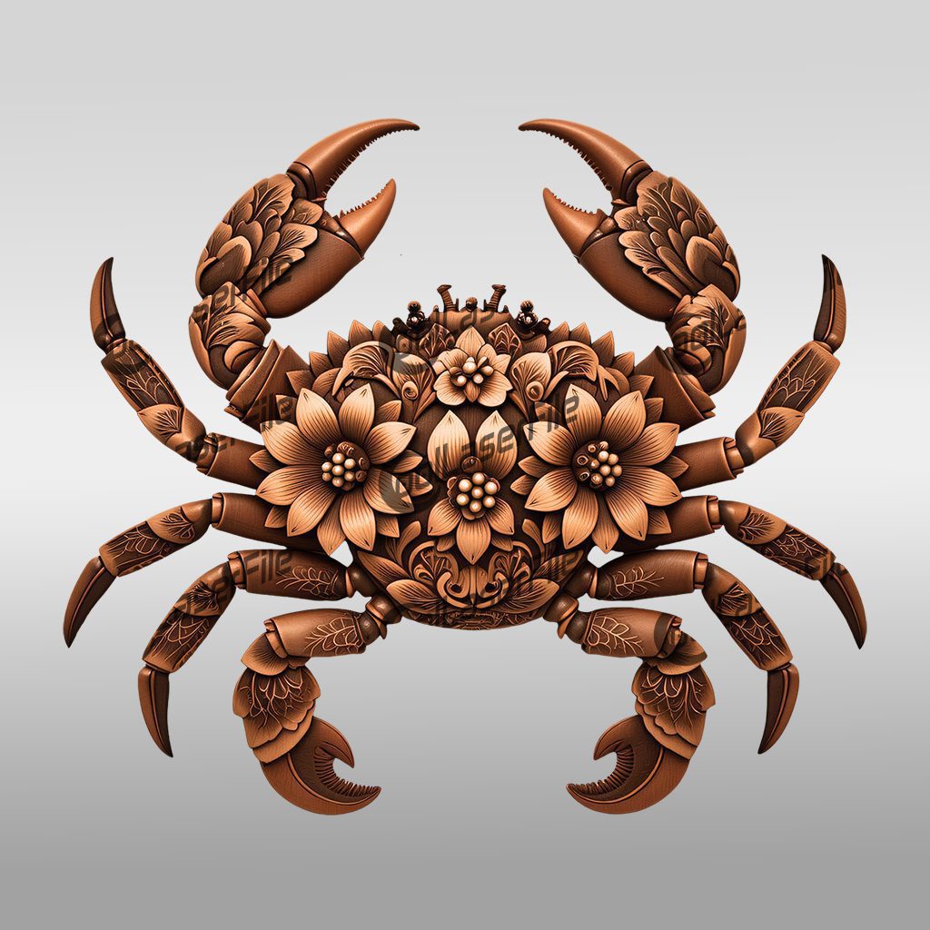 3D Illusion Laser Engraved Animal Art, Crab with Floral Design, Unique ...