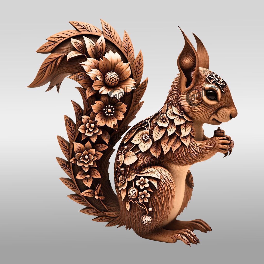 3D Squirrel Illusion Art File with Floral Details, Unique for Laser ...