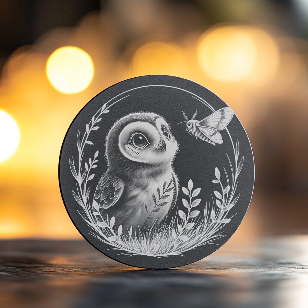Owl and Moth Slate Coaster Engraving PNG, Unique Laser Craft File ...