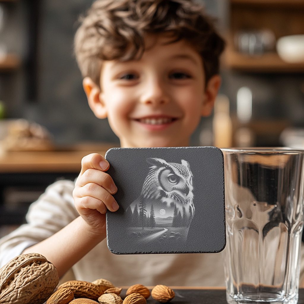 Owl Double Exposure Slate Coaster Design, Laser Engraving PNG, Nature ...