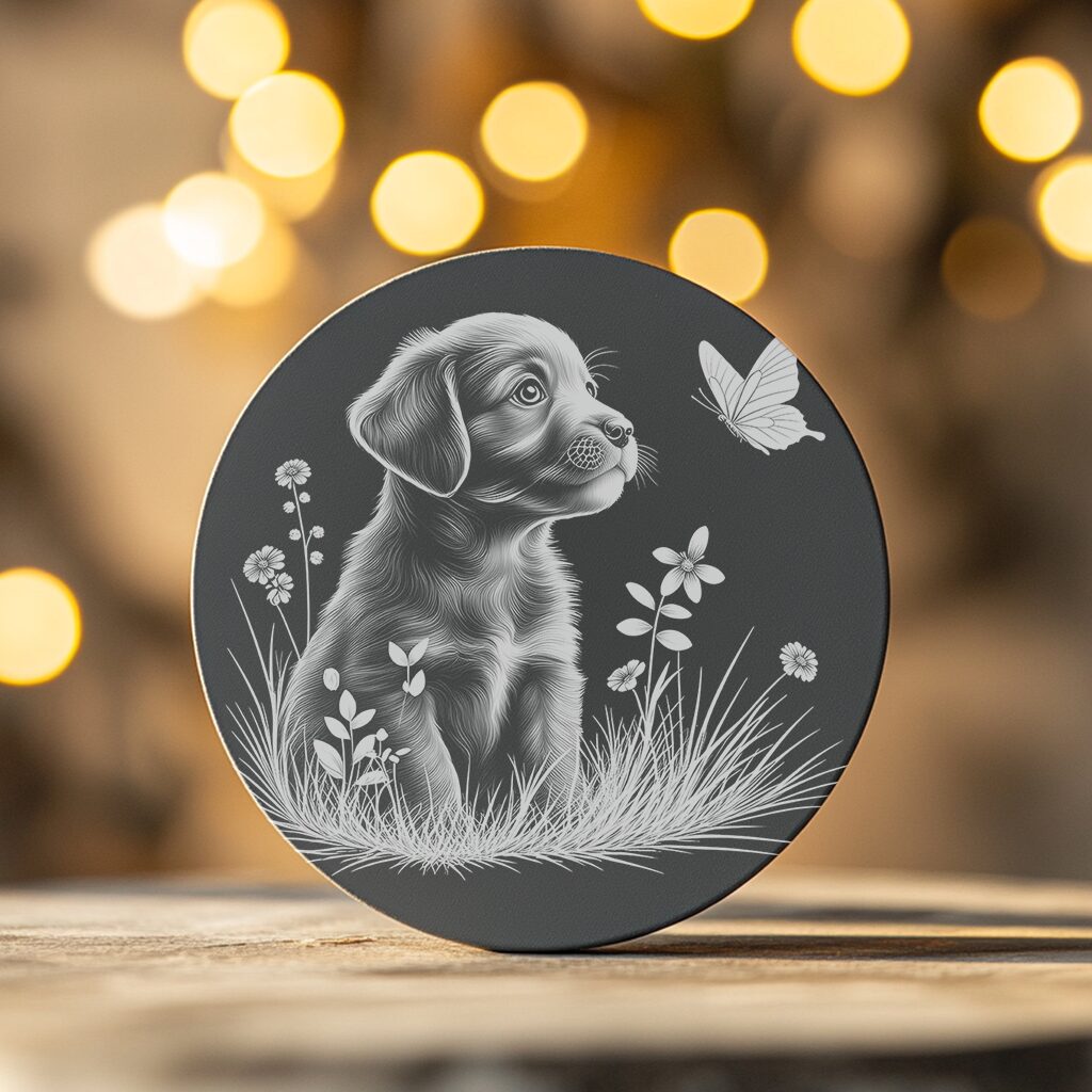 Slate Coaster Engraving File, 3D Dog Puppy Design, Kitchen Decor for ...
