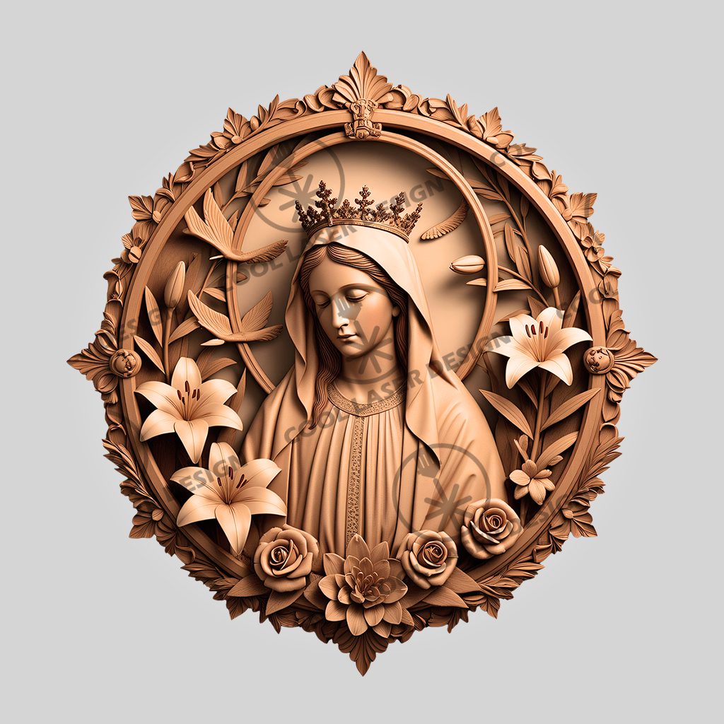 3D Laser Engraving File, Virgin Mary Art, Floral Design for Home Decor ...