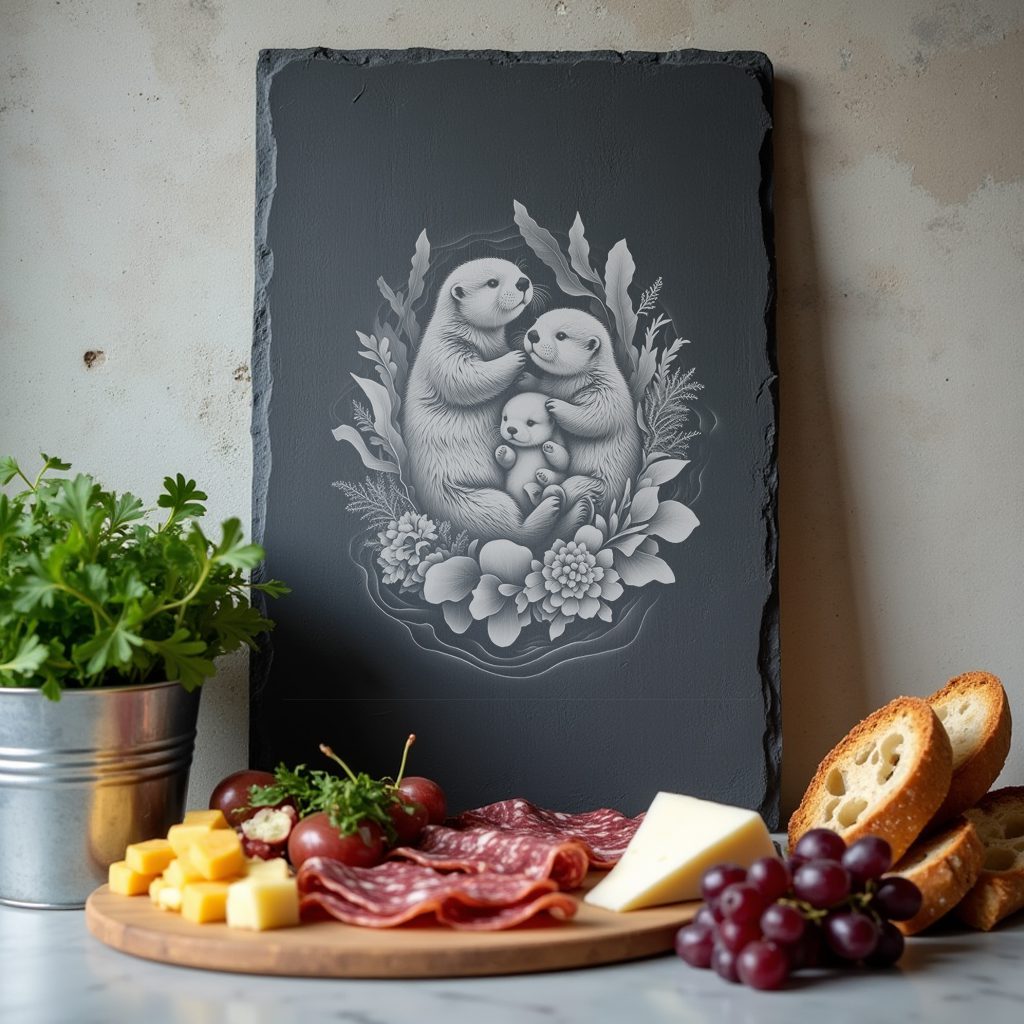 Slate Cheese Board Engraving File, Sea Otter Family Design, Charcuterie ...