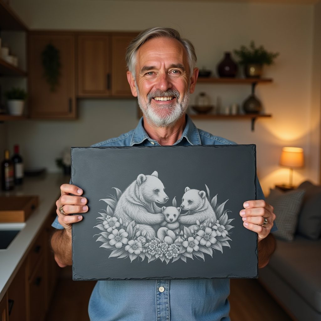 Slate Cheese Board Engraving File, Sun Bear Family Plumeria Charcuterie ...