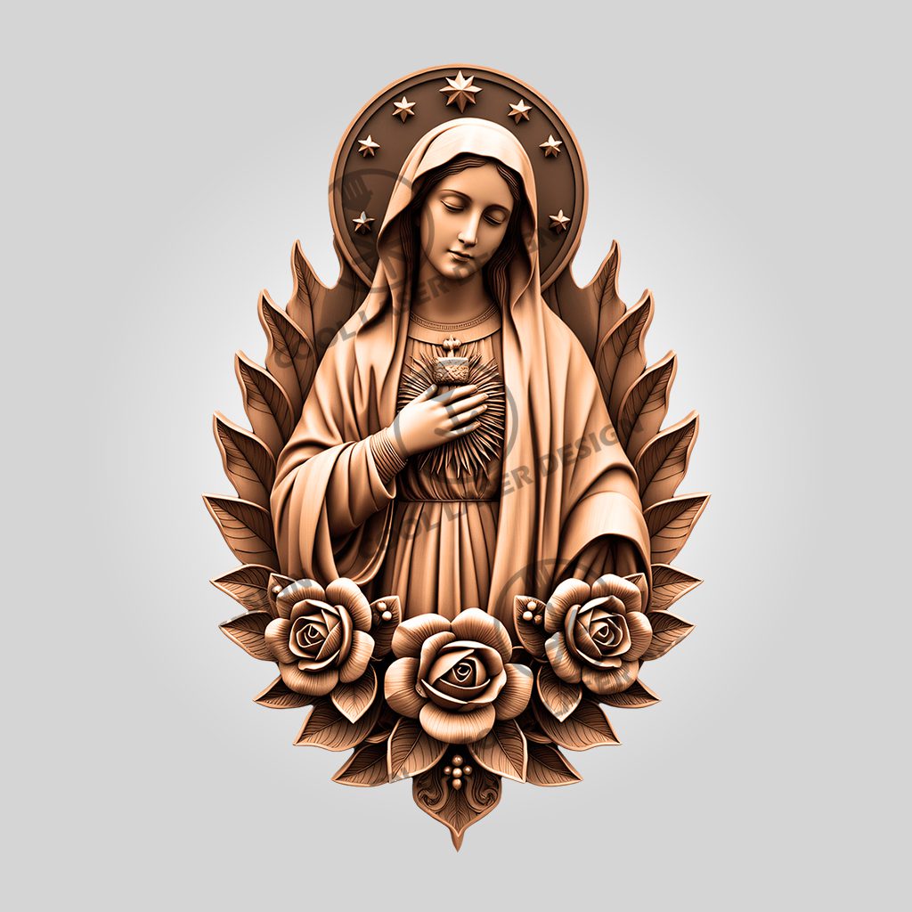 Virgin Mary 3D Illusion Laser Engraving File, Roses Design for ...