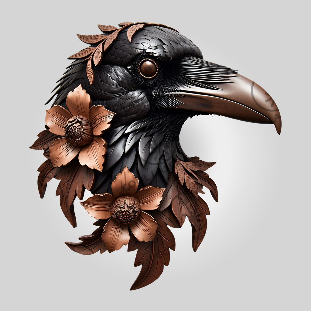 3D Illusion Halloween Crow Head Engraving Laser File, Wooden Carving ...