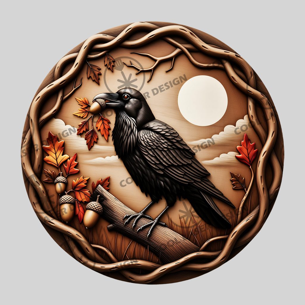 3D Illusion Halloween Engraving File, Clever Crow Autumn Design for ...