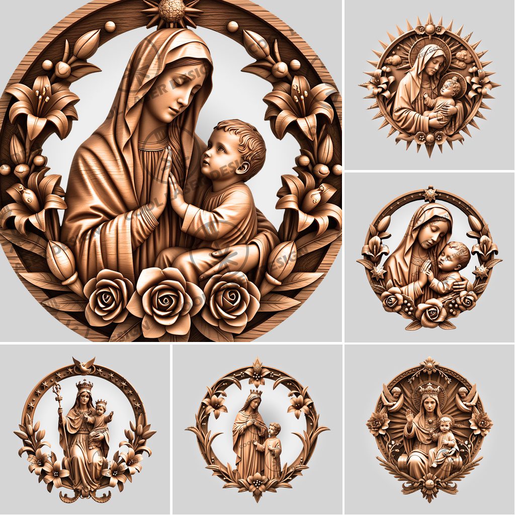 3D Illusion Laser Engraving File Bundle, Jesus and Mary Religious Wall ...