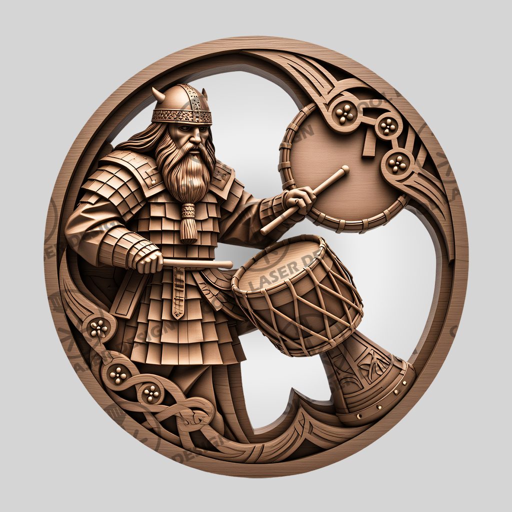 3D Illusion Laser Engraving File, Viking Soldier Drum Design, Norse ...