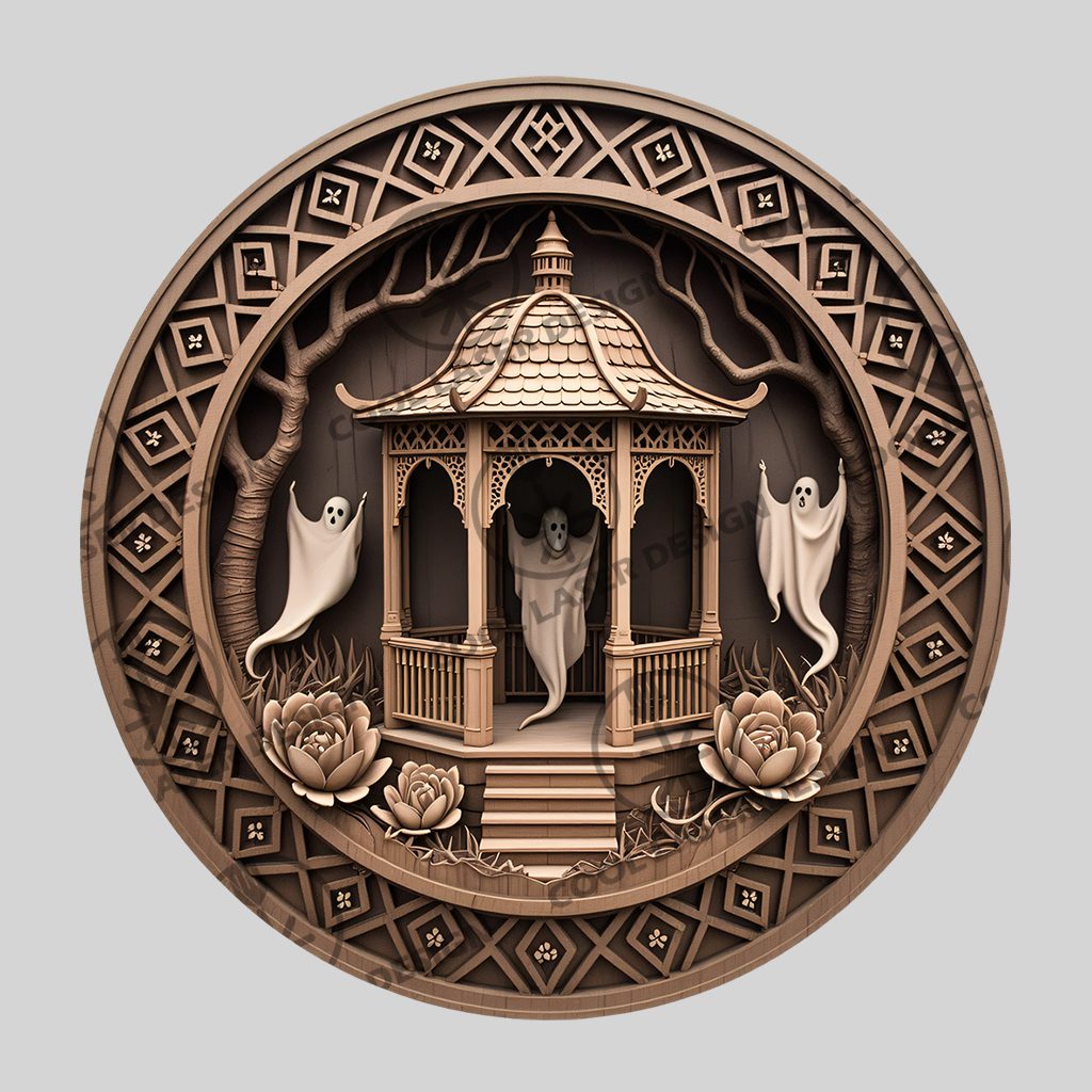 3D Illusion Laser File, Halloween Engraving, Haunted Gazebo Ghost ...
