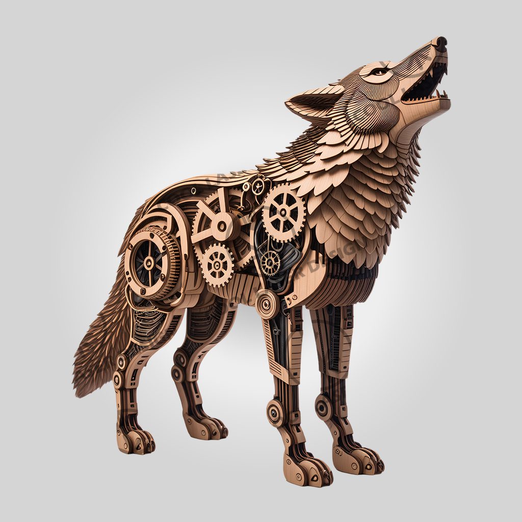 3D Illusion Laser File, Mechanical Wolf Howling at Moon, Animal Art ...