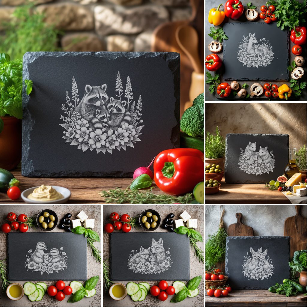 Bundle of 6 Slate Cheese Board Laser Engraving Files, Wild Animal ...