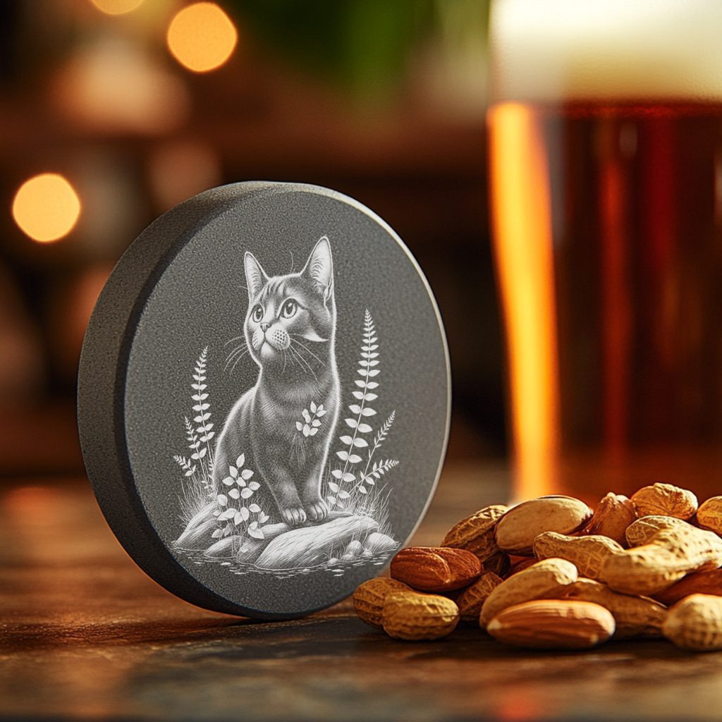 Cat on Rock Slate Coaster Engraving File, Unique Animal Home Decor Art ...