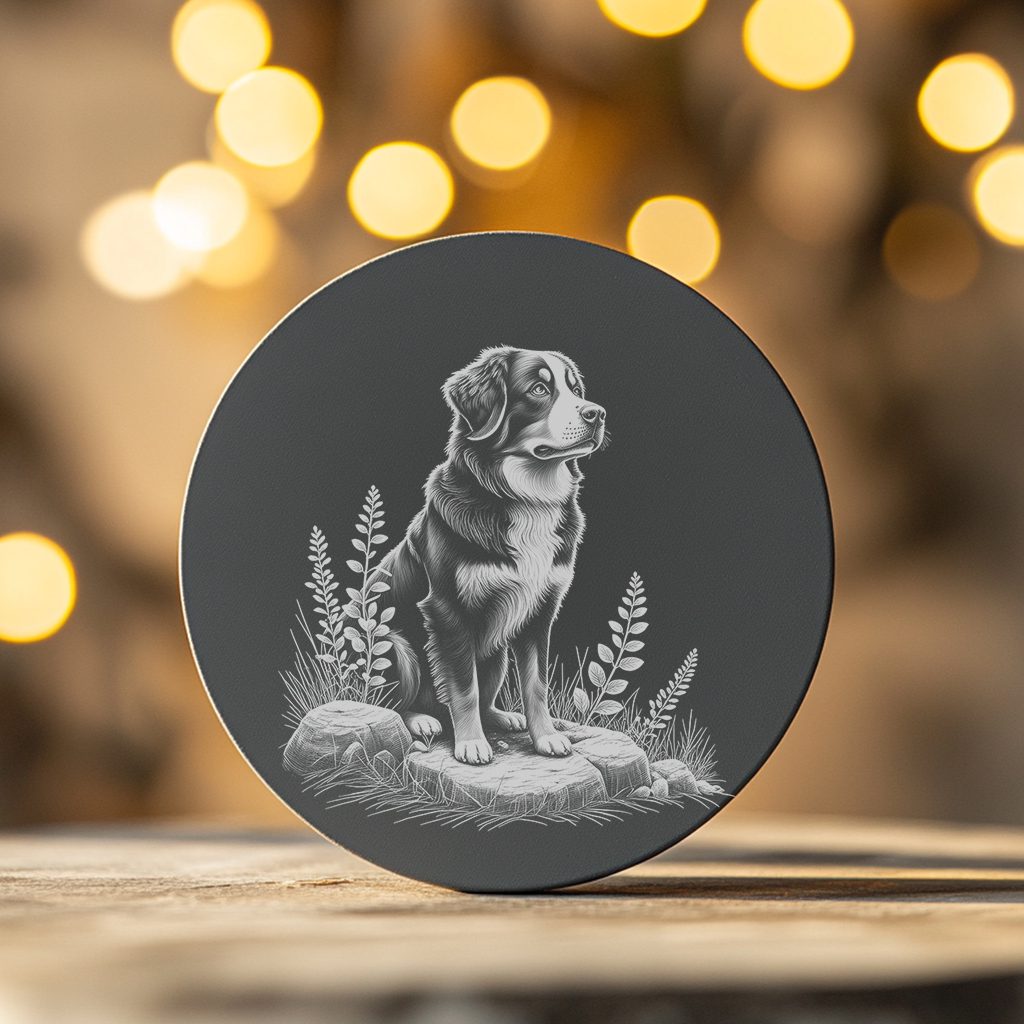 Dog on Rock Slate Coaster Engraving Design, Laser Ready PNG for DIY ...