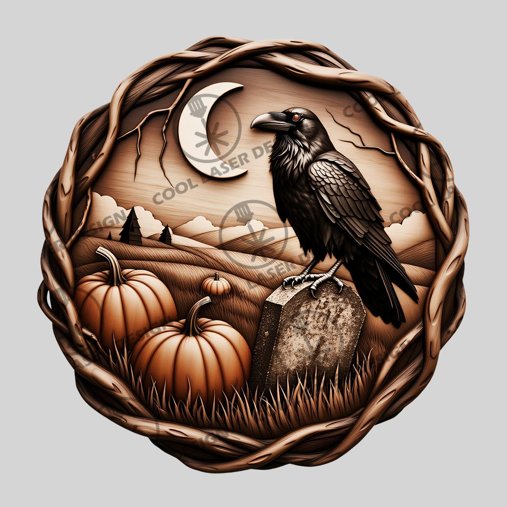 Halloween 3D Illusion Laser Engraving File, Crow Gravestone, Pumpkin ...