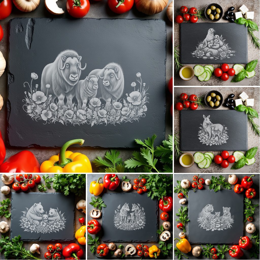 Slate Cheese Board Laser Engraving Bundle, Wild Animal Family Design ...