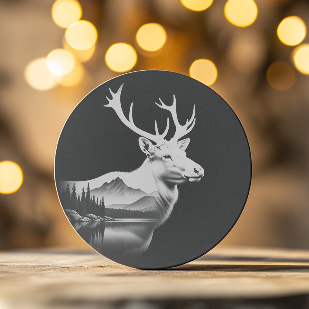 Slate Coaster Engraving File, Majestic Elk Wild Animal PNG, Rustic Home ...
