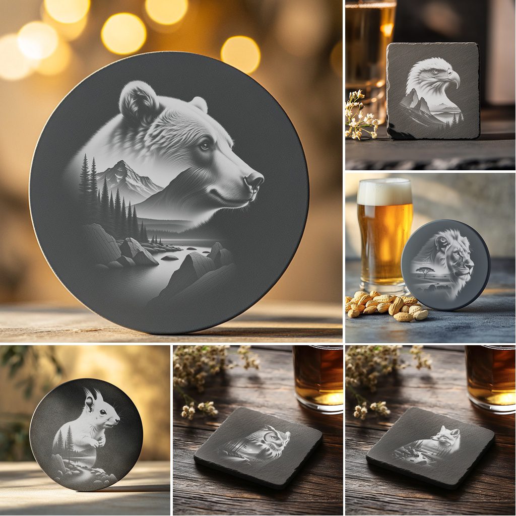 Slate Coaster Laser Engraving PNG Bundle, Modern Drink Coaster Decor ...