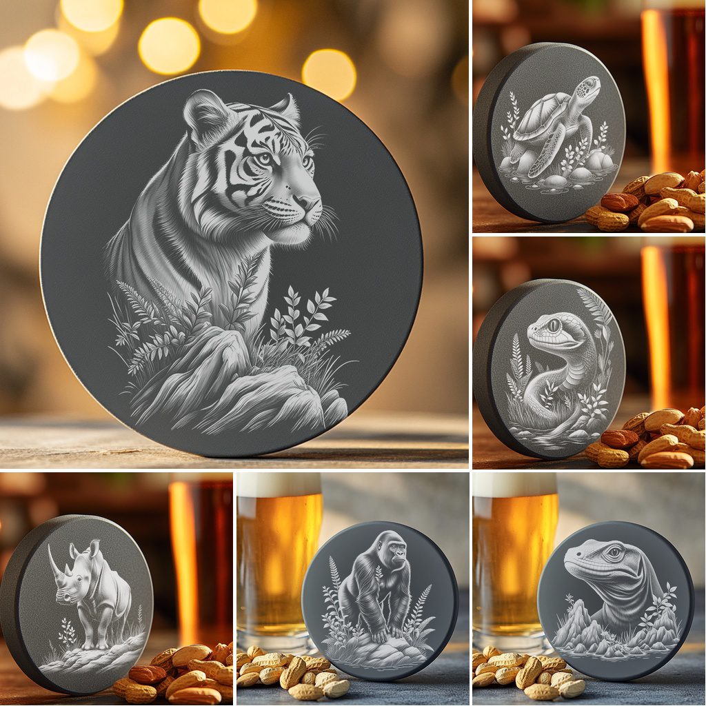 Wild Animal Coaster Engraving Bundle, 6 Unique PNG Designs, Home Decor ...