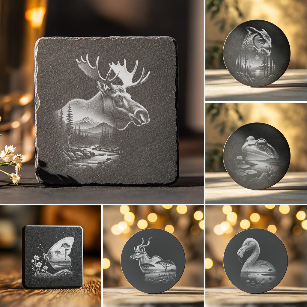 Wild Animal Double Exposure Bundle, Slate Coaster Engraving PNG, DIY ...