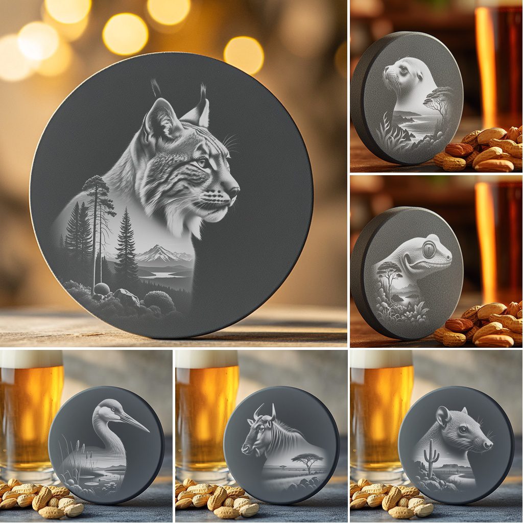 Wild Animal Double Exposure Slate Coaster Design Bundle, 6 Unique PNGs ...