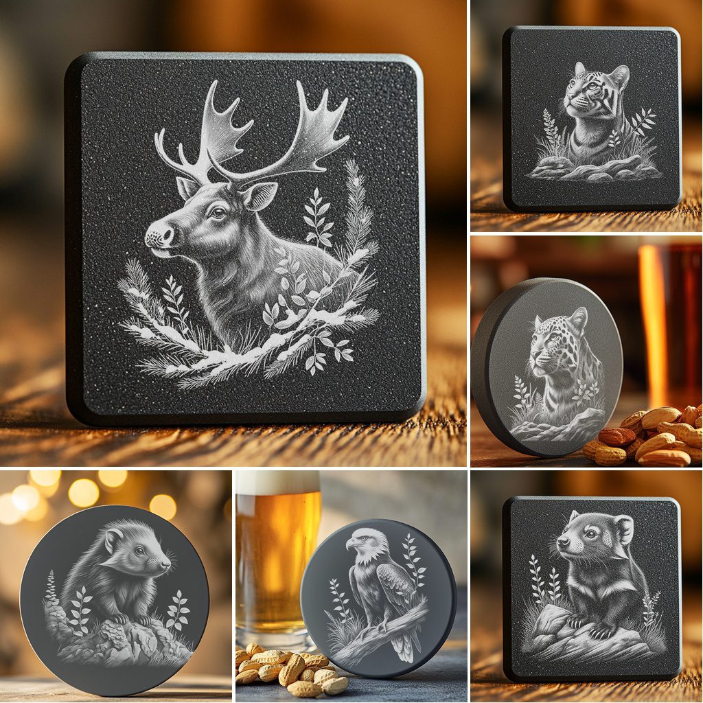 Wild Animal Slate Coaster Bundle, 6 Laser Engraved PNG Designs ...