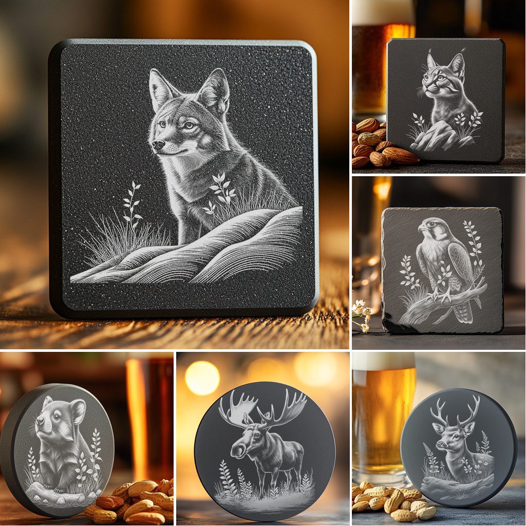 Wild Animal Slate Coaster Engraving Bundle, 6 Unique Laser Design PNG ...