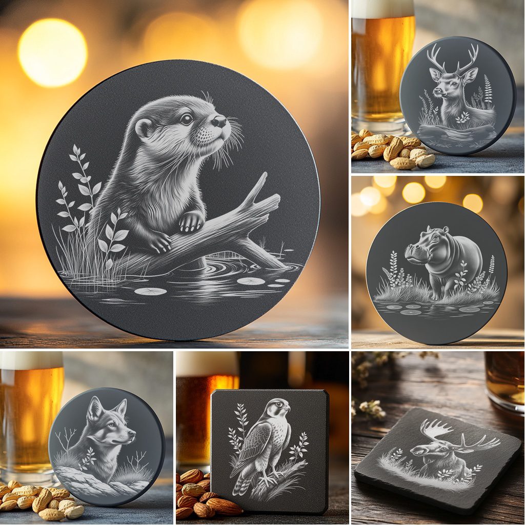 Wild Animals Coaster Laser Engraving Bundle, 6 Rustic Wildlife PNG ...