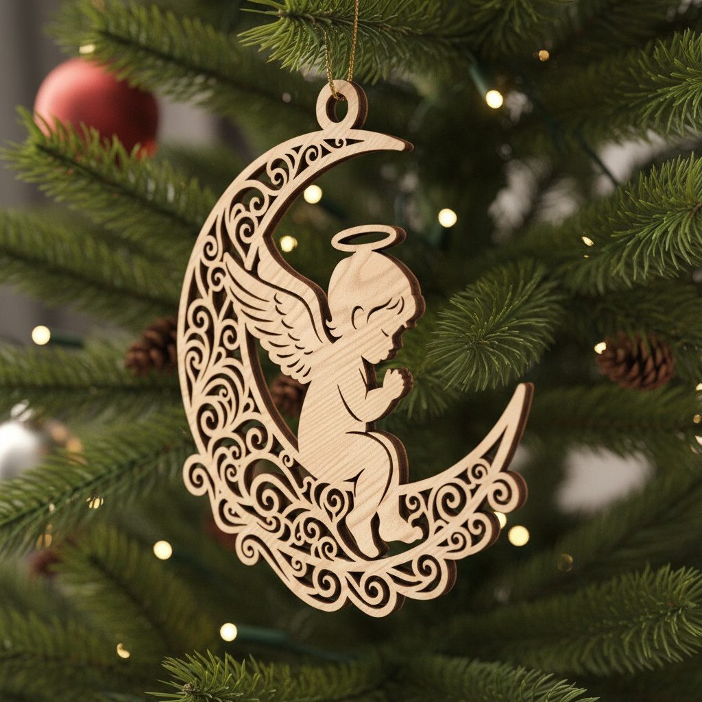 Angel Ornament Digital File, Christmas Moon Angel, Celestial Holiday ...