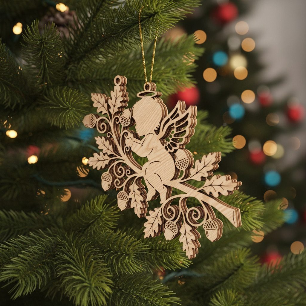 Angel Ornament Laser File, Christmas Memorial Oak Branch Design for ...