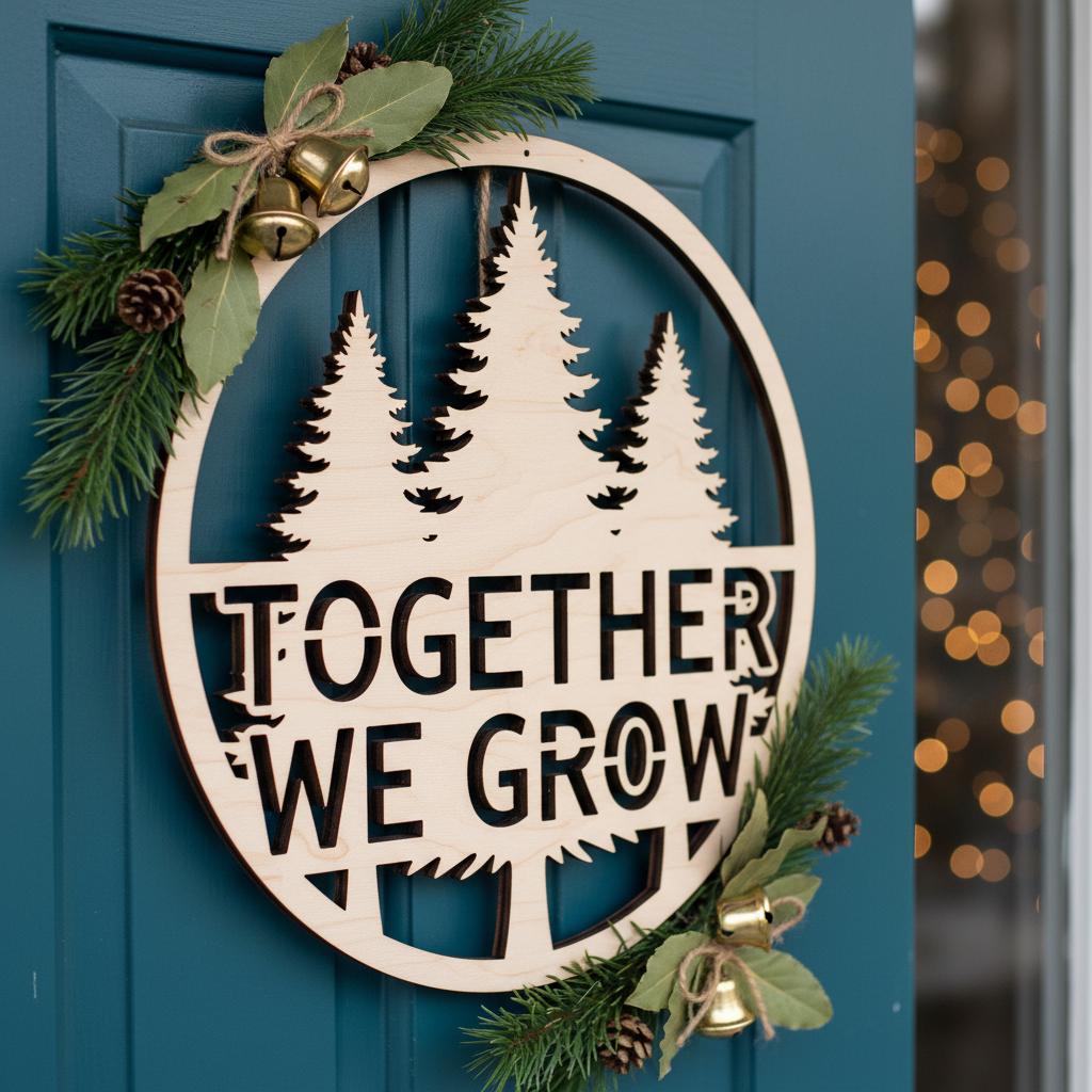 Christmas Door Hanger File, Round Holiday Sign with Trees, CNC Design ...