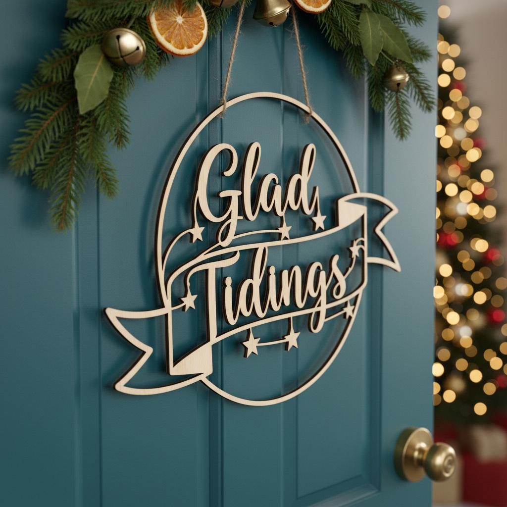 Christmas Door Hanger Laser File, Glad Tidings Holiday Banner Sign ...