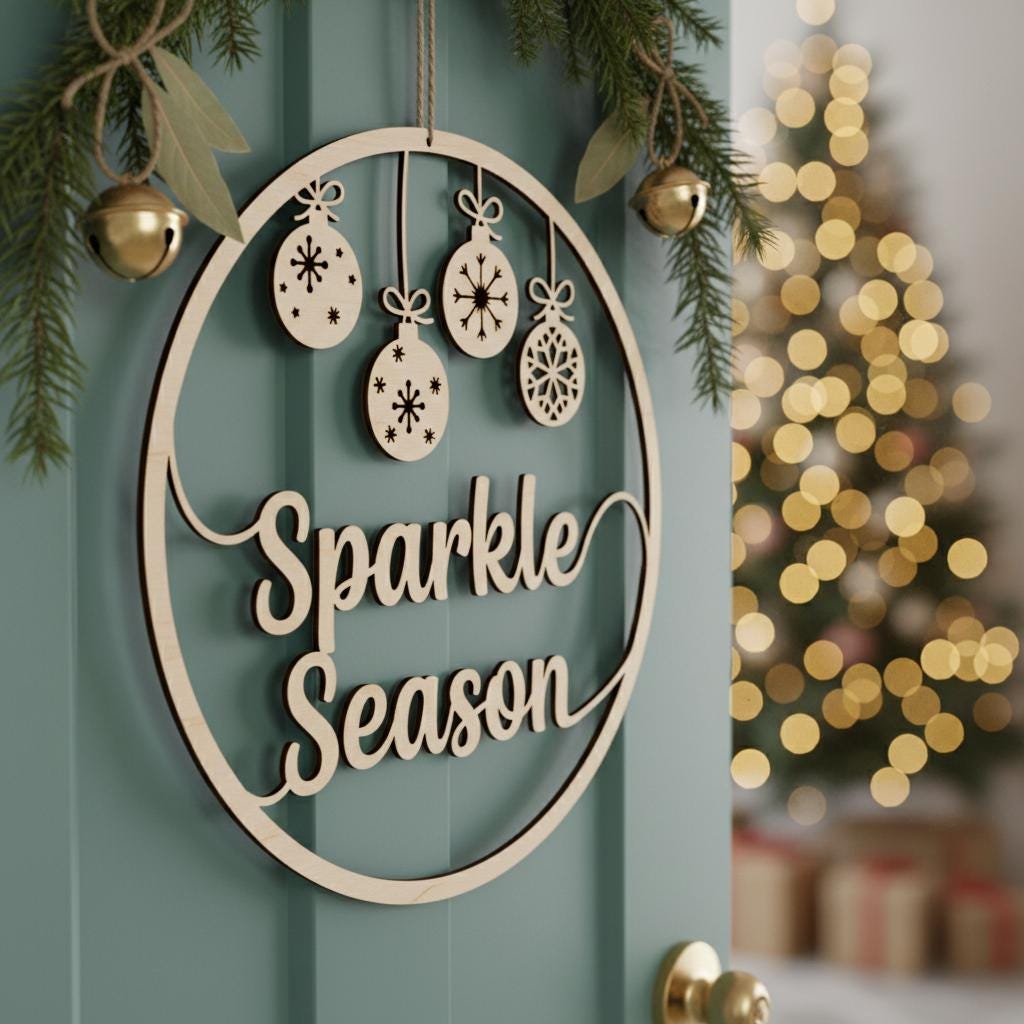 Christmas Door Hanger Laser File, Sparkle Season Round Sign, Holiday ...