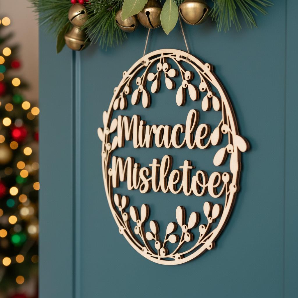 Christmas Door Hanger, Miracle Mistletoe Wreath, Holiday Round Sign ...