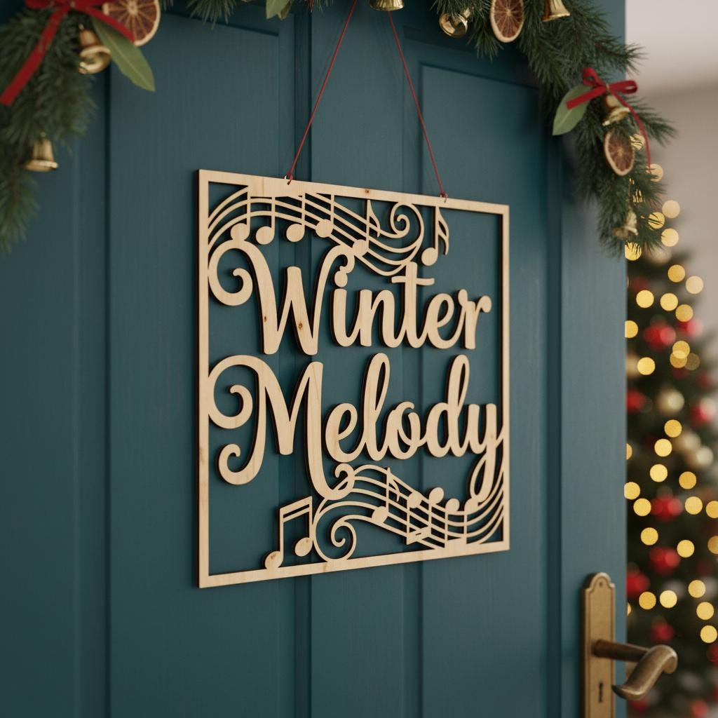 Christmas Door Hanger, Winter Melody Music Round Sign, Holiday Front ...