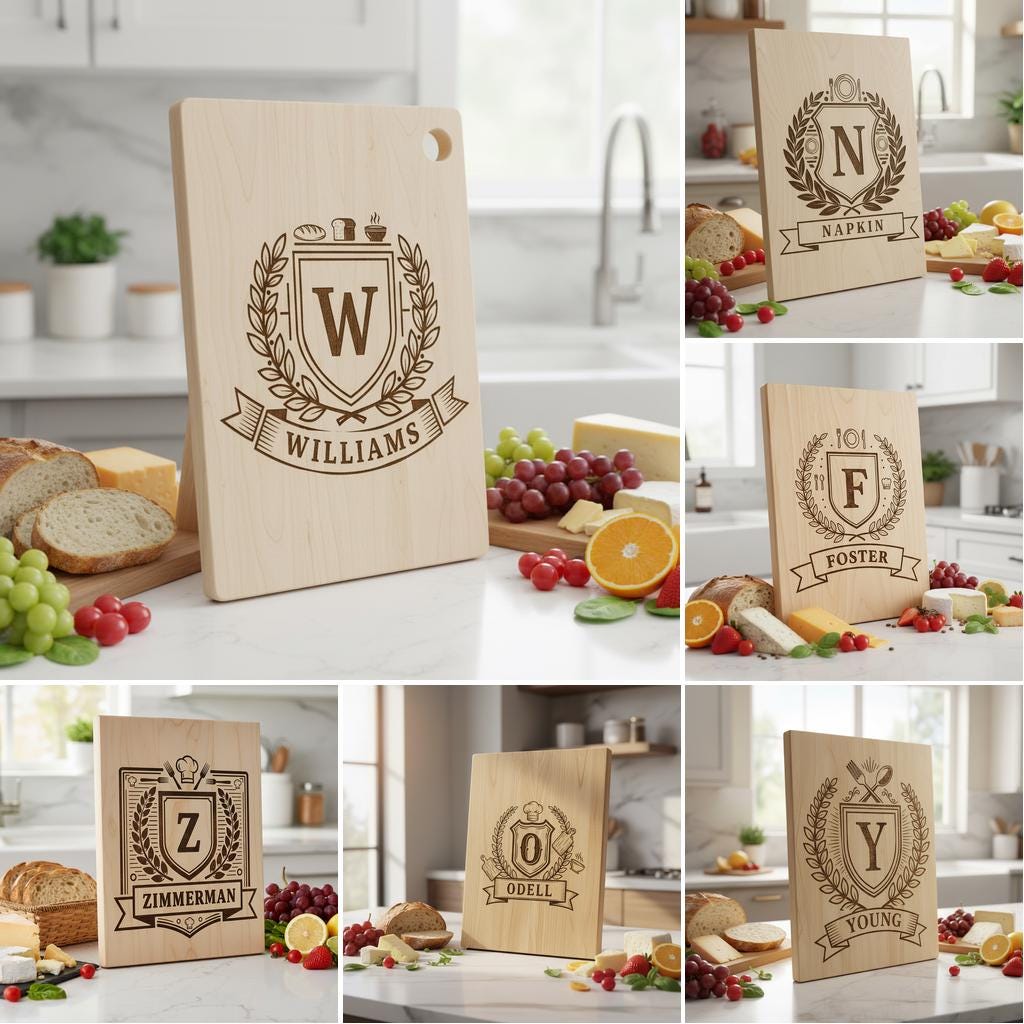 Vintage Monogram Family Crest Designs, 52 Charcuterie Board Engraving ...