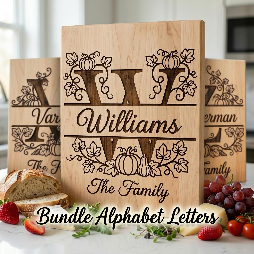 Family Monogram Alphabet Bundle, Custom Name Engraving Files, Vine ...